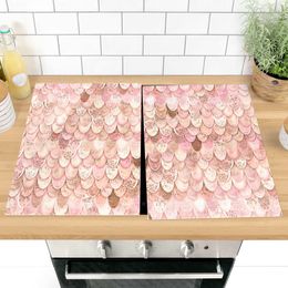 Bilderwelten Herdabdeckplatte Glas 2-teilig Illustration Aquarell rosa - Meerjungfrauen Magie in Ros&eacute;gold - Deko K&uuml;che