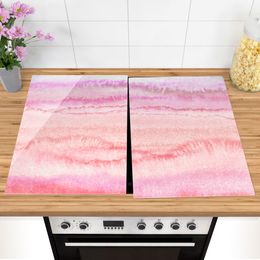 Bilderwelten Herdabdeckplatte Glas 2-teilig Illustration Aquarell rosa - Spiel der Farben in Pink - Deko K&uuml;che