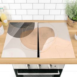 Bilderwelten Herdabdeckplatte Glas 2-teilig Illustration Aquarell beige - Verspielte Impressionen in Beige - Deko K&uuml;che