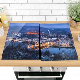 Bilderwelten Herdabdeckplatte Glas 2-teilig Stadt Motiv Ceranfeldschutz blau - Winterliches Heidelberg - Architektur K&uuml;che
