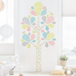 Bilderwelten Wandtattoo Wald modern selbstklebend Wandaufkleber - No.YK76 Abstrakter Baum mit gro&szlig;en Tropfenbl&auml;ttern in Pastell - B&auml;ume Kinderzimmer Baby M&auml;dchen