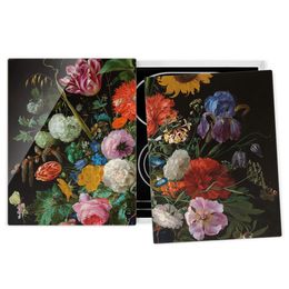 Bilderwelten Herdabdeckplatte Glas 2-teilig Blumen modern Ceranfeldschutz bunt - Jan Davidsz de Heem - Glasvase mit Blumen - Deko K&uuml;che