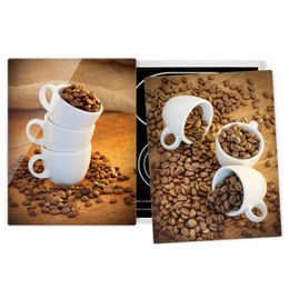Bilderwelten Herdabdeckplatte Glas 2-teilig Kulinarisch modern Ceranfeldschutz einzigartig - 3 Espressotassen mit Kaffeebohnen - Kaffee K&uuml;che