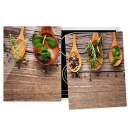 Bilderwelten Herdabdeckplatte Glas 2-teilig Kulinarisch Motiv Holzoptik braun - Kr&auml;uter und Gew&uuml;rze - Gew&uuml;rze & Kr&auml;uter K&uuml;che