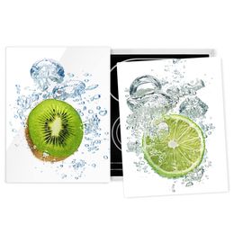 Bilderwelten Herdabdeckplatte Glas 2-teilig Kulinarisch modern Ceranfeldschutz weiss - Kiwi and Lime Bubbles - Obst K&uuml;che
