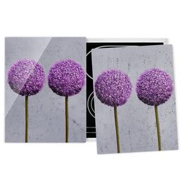 Bilderwelten Herdabdeckplatte Glas 2-teilig Blumen Motiv Ceranfeldschutz einzigartig - Allium Kugel-Bl&uuml;ten - Deko K&uuml;che
