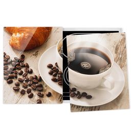 Bilderwelten 2-teilige Herdabdeckplatte Glas Dampfende Kaffeetasse mit Kaffeebohnen