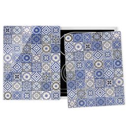 Bilderwelten Herdabdeckplatte Glas 2-teilig modern Fliesenoptik einzigartig - Mediterranes Fliesenmuster - Deko K&uuml;che
