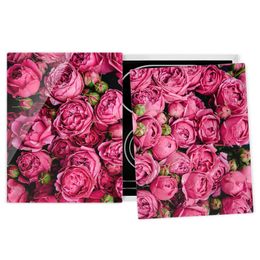 Bilderwelten Herdabdeckplatte Glas 2-teilig Blumen Motiv Ceranfeldschutz pink - Pinke Pfingstrosen - Rose K&uuml;che