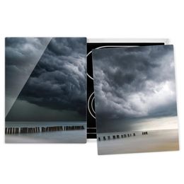 Bilderwelten Herdabdeckplatte Glas 2-teilig Strand Motiv Ceranfeldschutz grau - Sturmwolken &uuml;ber der Ostsee - Himmel K&uuml;che