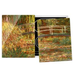 Bilderwelten Herdabdeckplatte Glas 2-teilig Wald modern Ceranfeldschutz einzigartig - Claude Monet - Seerosenteich und japanische Br&uuml;cke (Harmonie in rosa) -