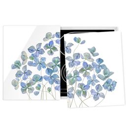 Bilderwelten 2-teilige Herdabdeckplatte Glas Blaue Hortensienblüten