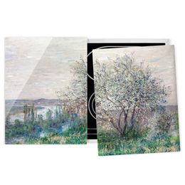 Bilderwelten Herdabdeckplatte Glas 2-teilig Wald modern Ceranfeldschutz beige - Claude Monet - Fr&uuml;hlingsstimmung - B&auml;ume K&uuml;che