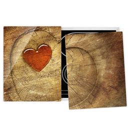 Bilderwelten Herdabdeckplatte Glas 2-teilig Liebe modern Holzoptik braun - Natural Love - Deko K&uuml;che