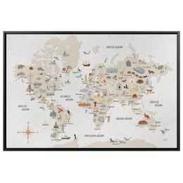 Leinwandbild Weltkarte mit Sehensw&uuml;rdigkeiten