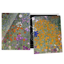 Bilderwelten Herdabdeckplatte Glas 2-teilig Blumen modern Ceranfeldschutz violett - Gustav Klimt - Bauerngarten - Deko K&uuml;che