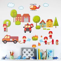 Bilderwelten Wandtattoo Fahrzeuge modern selbstklebend Wandaufkleber - Gro&szlig;es Feuerwehr-Set Feuerwehrmann Feuerwehrauto - Fahrzeuge Kinderzimmer Baby M&auml;dchen