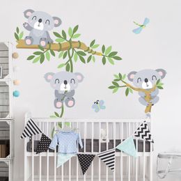 Bilderwelten Wandtattoo Wald Illustration selbstklebend braun - Koala Set - B&auml;ume Kinderzimmer Baby M&auml;dchen Jungen