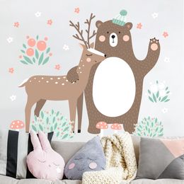 Bilderwelten Wandtattoo Tiere Illustration selbstklebend Wandaufkleber - Forest Friends mit B&auml;r und Reh - B&auml;r Kinderzimmer Baby M&auml;dchen Jungen