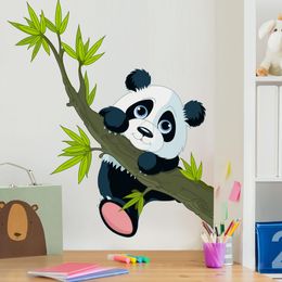 Bilderwelten Wandtattoo Wald Illustration Aquarell weiss - Kletternder Panda - B&auml;ume Kinderzimmer Baby M&auml;dchen Jungen