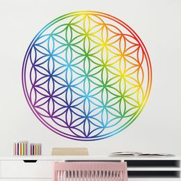 Bilderwelten Wandtattoo Spirituell modern selbstklebend weiss - Blume des Lebens Regenbogenfarbe - Mandala Wohnzimmer Schlafzimmer
