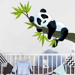 Bilderwelten Wandtattoo Wald Illustration selbstklebend weiss - Schlafender Panda - B&auml;ume Kinderzimmer Baby M&auml;dchen Jungen