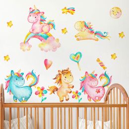 Bilderwelten Wandtattoo Tiere modern selbstklebend Wandaufkleber - Einhorn Aquarell Kinderzimmer Set - Einhorn Kinderzimmer Baby M&auml;dchen Jungen