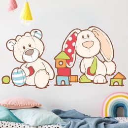 Bilderwelten Wandtattoo Tiere modern selbstklebend Wandaufkleber - NICI - My First NICI - B&auml;r und Hase spielen - Wandsticker Kinderzimmer Baby M&auml;dchen Jungen
