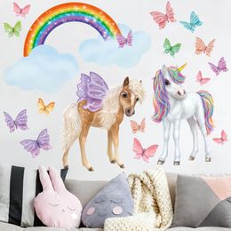 Bilderwelten Wandtattoo Tiere Illustration selbstklebend Wandaufkleber - Animal Club International - Set Einhorn und Schmetterlinge - Fee Kinderzimmer Baby
