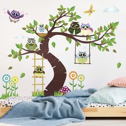 Bilderwelten Wandtattoo Wald Illustration selbstklebend braun - No.YK23 Lustiger Eulenbaum - B&auml;ume Kinderzimmer Baby M&auml;dchen Jungen