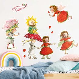 Bilderwelten Wandtattoo Illustration selbstklebend Wandaufkleber - Erdbeerinchen Erdbeerfee - Erdbeerinchen, Ida und Eleni Sticker Set - Fee Kinderzimmer Baby