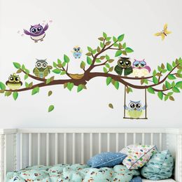 Bilderwelten Wandtattoo Wald Illustration selbstklebend Wandaufkleber - No.YK24 Lustiger Eulenzweig - B&auml;ume Kinderzimmer Baby M&auml;dchen Jungen