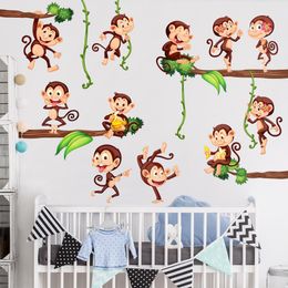 Bilderwelten Wandtattoo Wald Illustration selbstklebend Wandaufkleber - Affen des Dschungels - B&auml;ume Kinderzimmer Baby M&auml;dchen Jungen