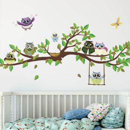 Bilderwelten Wandtattoo Wald Illustration selbstklebend Wandaufkleber - No.YK24 Lustiger Eulenzweig - B&auml;ume Kinderzimmer Baby M&auml;dchen Jungen