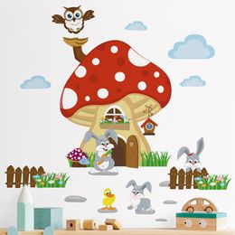 Bilderwelten Wandtattoo Tiere modern selbstklebend Wandaufkleber - No.YK32 Hasenfamilie wohnt im Fliegenpilz - Wandsticker Kinderzimmer Baby M&auml;dchen Jungen
