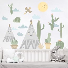 Bilderwelten Wandtattoo originell Illustration selbstklebend Wandaufkleber - Indianerzelt und Kakteen - Indianer Kinderzimmer Baby M&auml;dchen Jungen