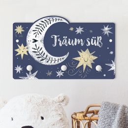 Bilderwelten Kindergarderobe Holz Tr&auml;um s&uuml;&szlig; Mond und Sternen - Kinderzimmer Babyzimmer - Jungen M&auml;dchen Baby - Wandgarderobe