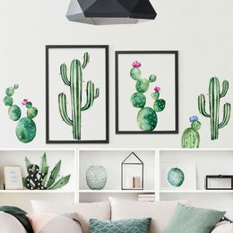 Bilderwelten Wandtattoo Blumen Tropisch selbstklebend Wandaufkleber - Aquarell Kakteen Set - Wandsticker Wohnzimmer Schlafzimmer