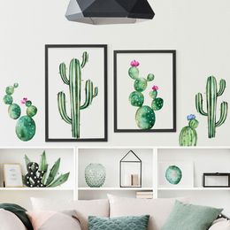 Bilderwelten Wandtattoo Blumen Tropisch selbstklebend Wandaufkleber - Aquarell Kakteen Set - Wandsticker Wohnzimmer Schlafzimmer