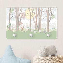 Bilderwelten Kindergarderobe Holz Sonne mit B&auml;umen und Hei&szlig;luftballons - Kinderzimmer Babyzimmer - Jungen M&auml;dchen Baby - Wandgarderobe
