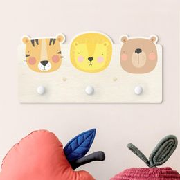 Bilderwelten Kindergarderobe Holz S&uuml;&szlig;er Zoo - Tiger L&ouml;we und B&auml;r - Kinderzimmer Babyzimmer - Jungen M&auml;dchen Baby - Wandgarderobe