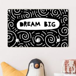 Bilderwelten Kindergarderobe schwarz Spr&uuml;che Illustration Flurgarderobe - Spruch Dream Big mit Wirbel Schwarz Wei&szlig; - Spr&uuml;che Kinderzimmer Flur
