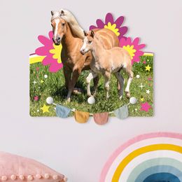 Bilderwelten Kindergarderobe bunt Tiere Illustration Flurgarderobe - Stute und Fohlen im Galopp - Pferde Kinderzimmer Flur