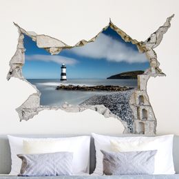 Bilderwelten Wandtattoo Strand Motiv selbstklebend Wandaufkleber - Leuchtturm in Wales - Leuchtturm Wohnzimmer Schlafzimmer