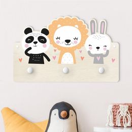 Bilderwelten Kindergarderobe Holz Safari Tiere - Kinderzimmer Babyzimmer - Jungen M&auml;dchen Baby - Wandgarderobe