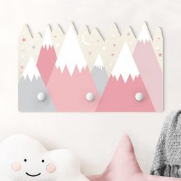 Bilderwelten Kindergarderobe rosa Himmel Illustration Flurgarderobe - Schneebedeckte Berge Sterne und Mond Rosa - Himmel Kinderzimmer Flur
