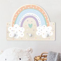 Bilderwelten Kindergarderobe pastell Himmel Digital Art Flurgarderobe - Regenbogen mit Wolken Pastell - Himmel Kinderzimmer Flur