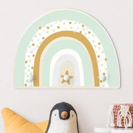 Bilderwelten Kindergarderobe Holz Regenbogen Punkte Stern Pastell - Kinderzimmer Babyzimmer - Jungen M&auml;dchen Baby - Wandgarderobe