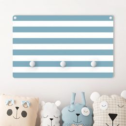 Bilderwelten Kindergarderobe Holz Querstreifen Blau Wei&szlig; - Jungenzimmer Babyzimmer - Jungen Baby - Wandgarderobe