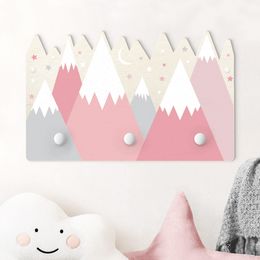 Bilderwelten Kindergarderobe rosa Himmel Illustration Flurgarderobe - Schneebedeckte Berge Sterne und Mond Rosa - Himmel Kinderzimmer Flur